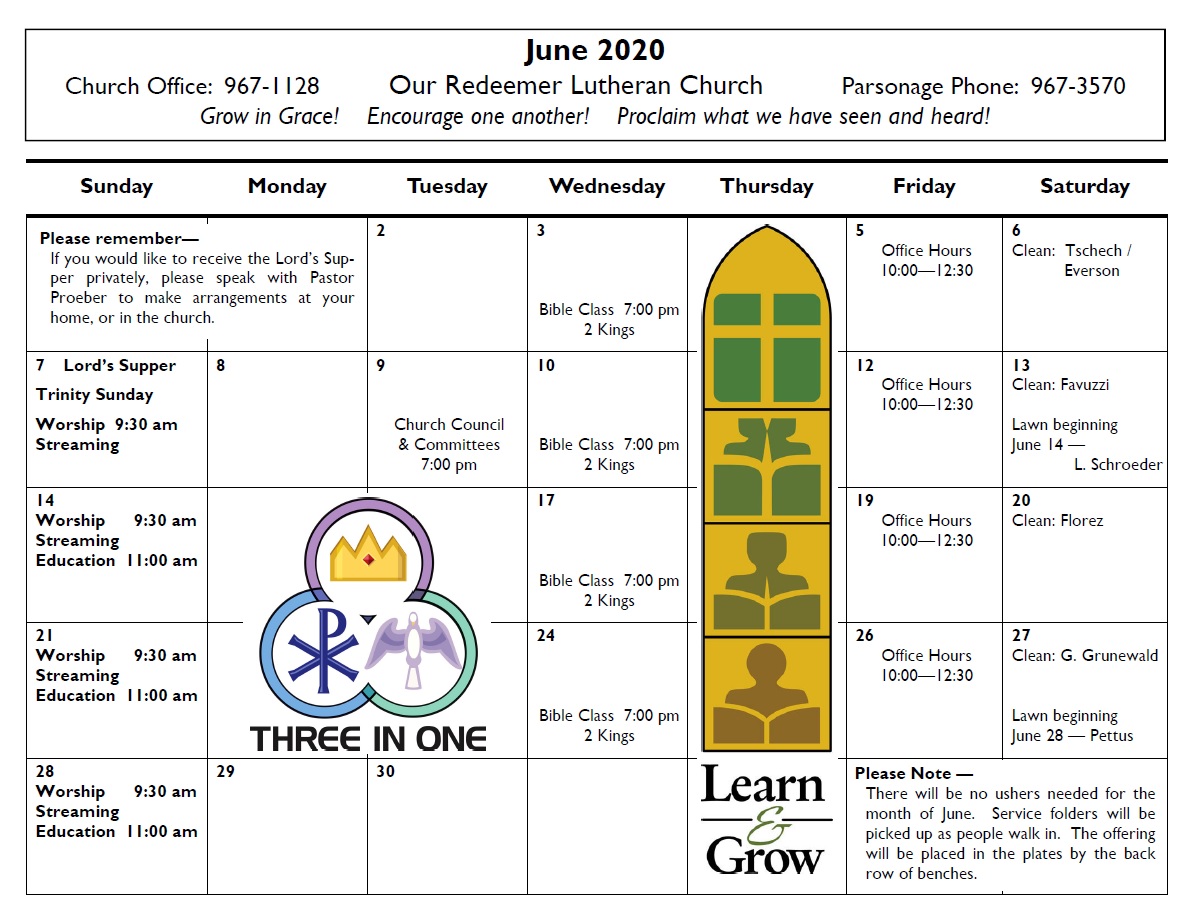 Events Calendar | Our Redeemer Lutheran Church
