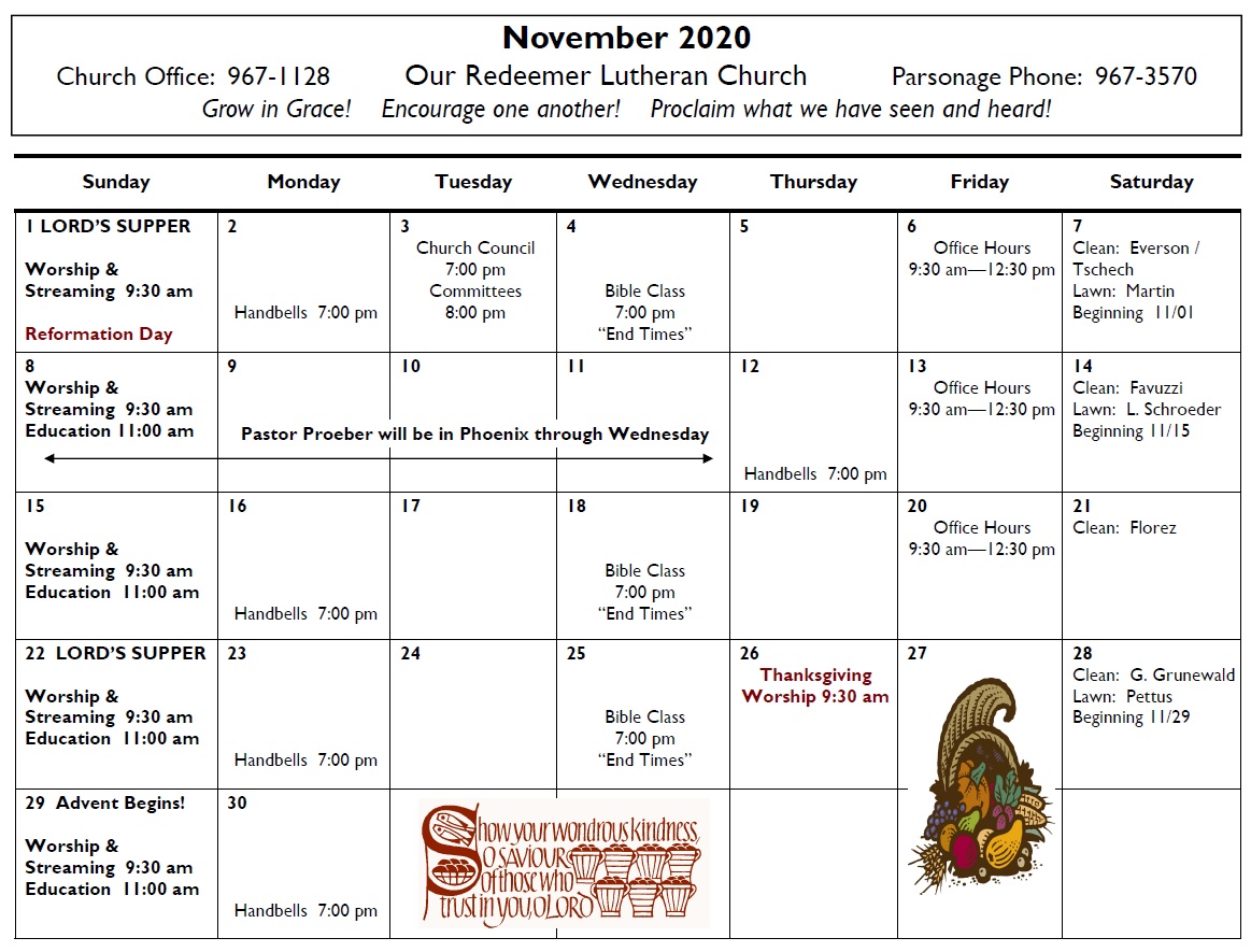 Events Calendar | Our Redeemer Lutheran Church